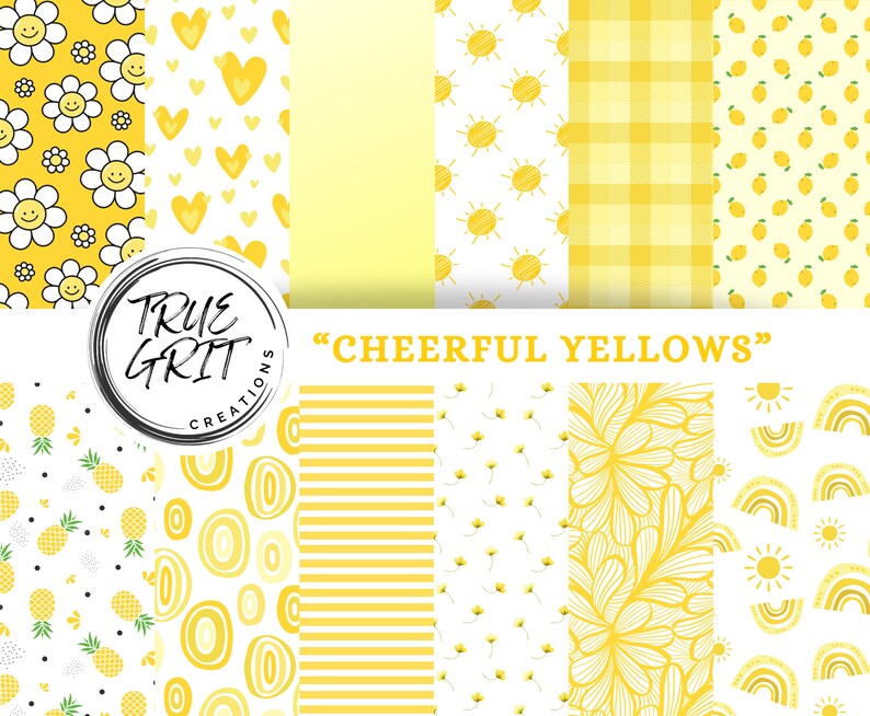 Yellow Sunshine Digital Paper Pack: Cheerful Scrapbook Patterns ...