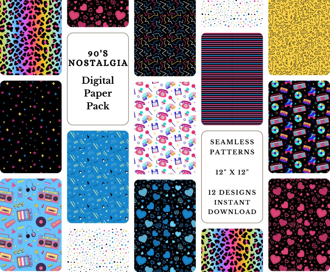 90s Digital Paper | Nostalgic 90's Seamless Patterns | Commercial Use ...