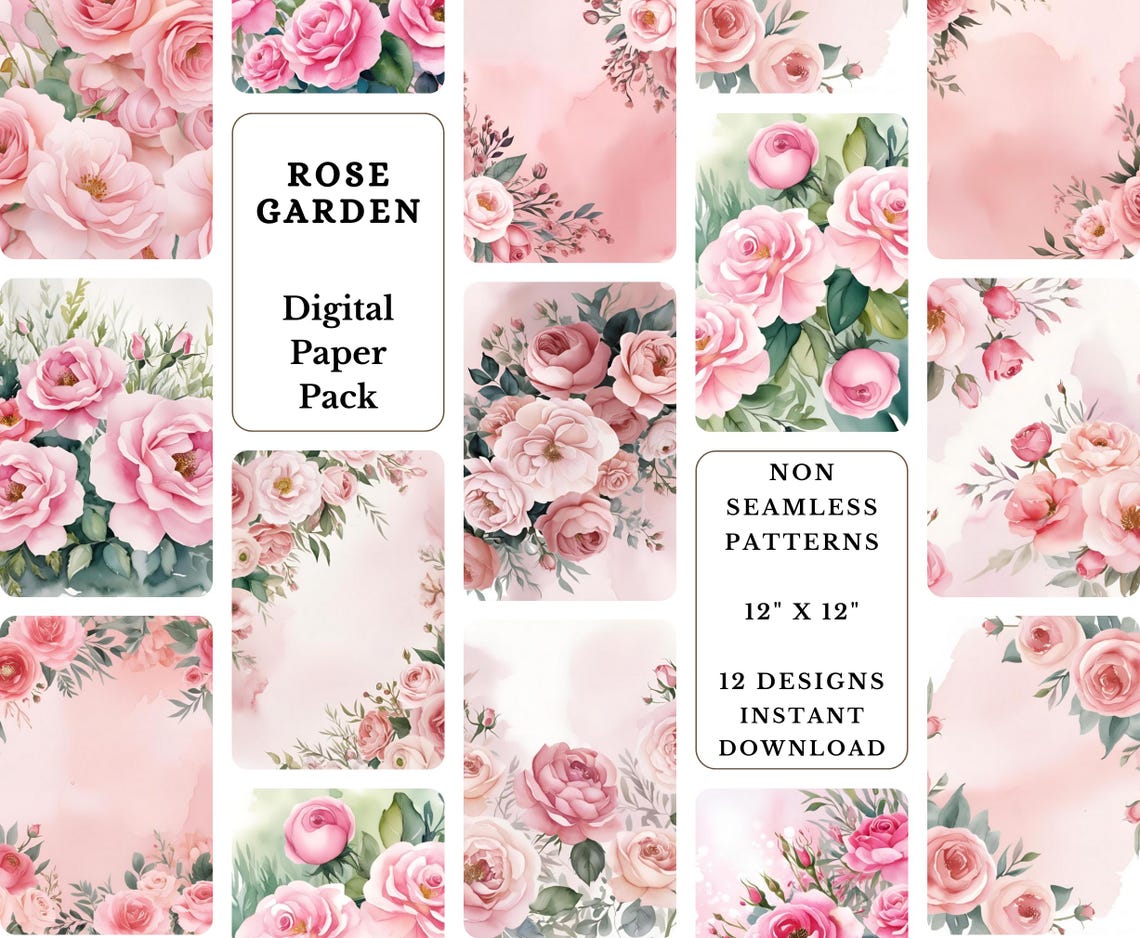 Pastel Pink Rose Watercolor Digital Paper: Scrapbook Background ...