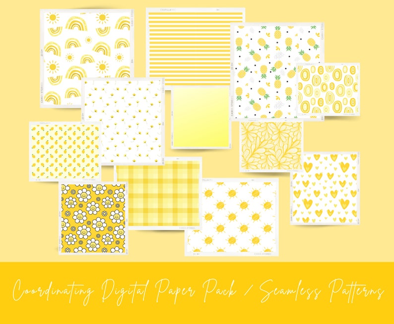Yellow Sunshine Digital Paper Pack: Cheerful Scrapbook Patterns ...