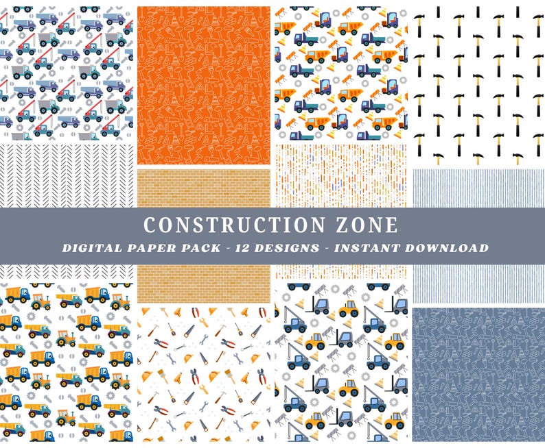Construction Digital Paper Pack | Cute Construction Scrapbook Paper ...