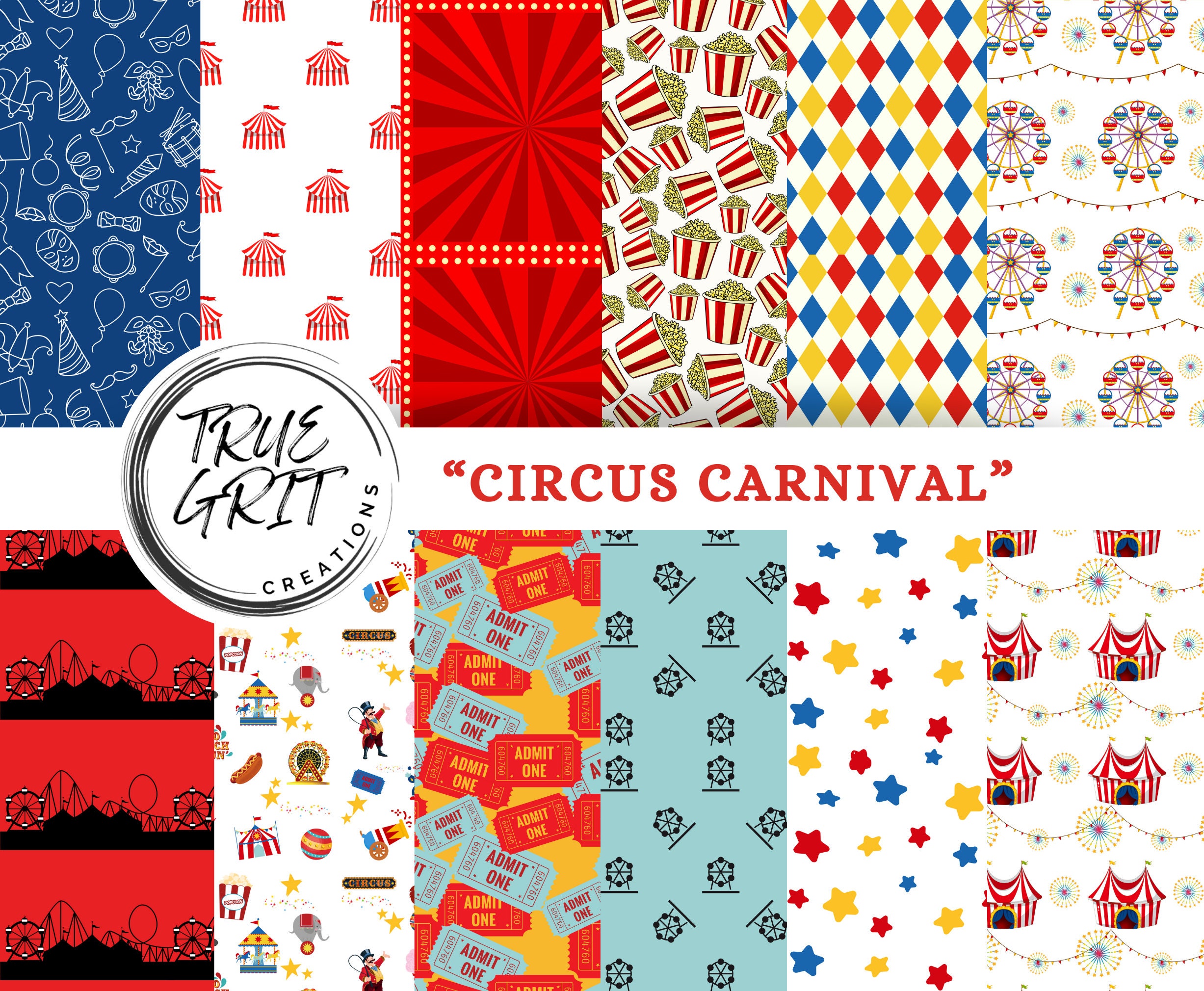 Circus Carnival Digital Paper Pack Seamless Circus Patterns Instant ...
