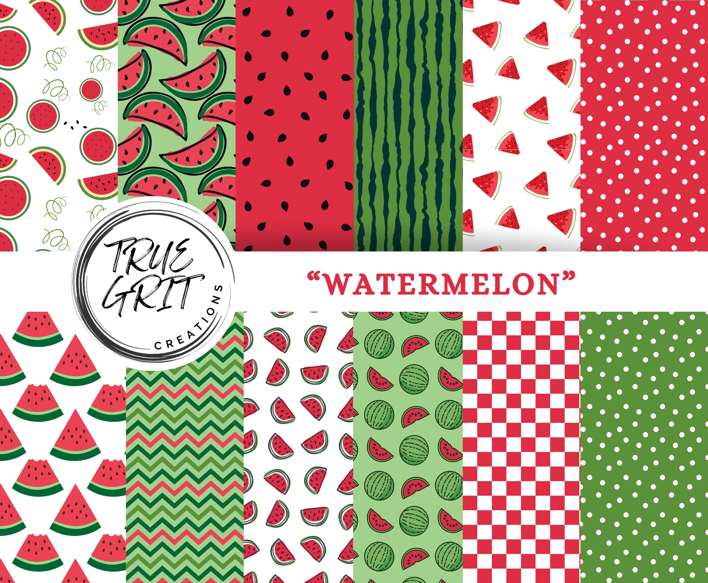 Digital Paper Pack Watermelon Patterns Scrapbooking Watermelons Digital ...