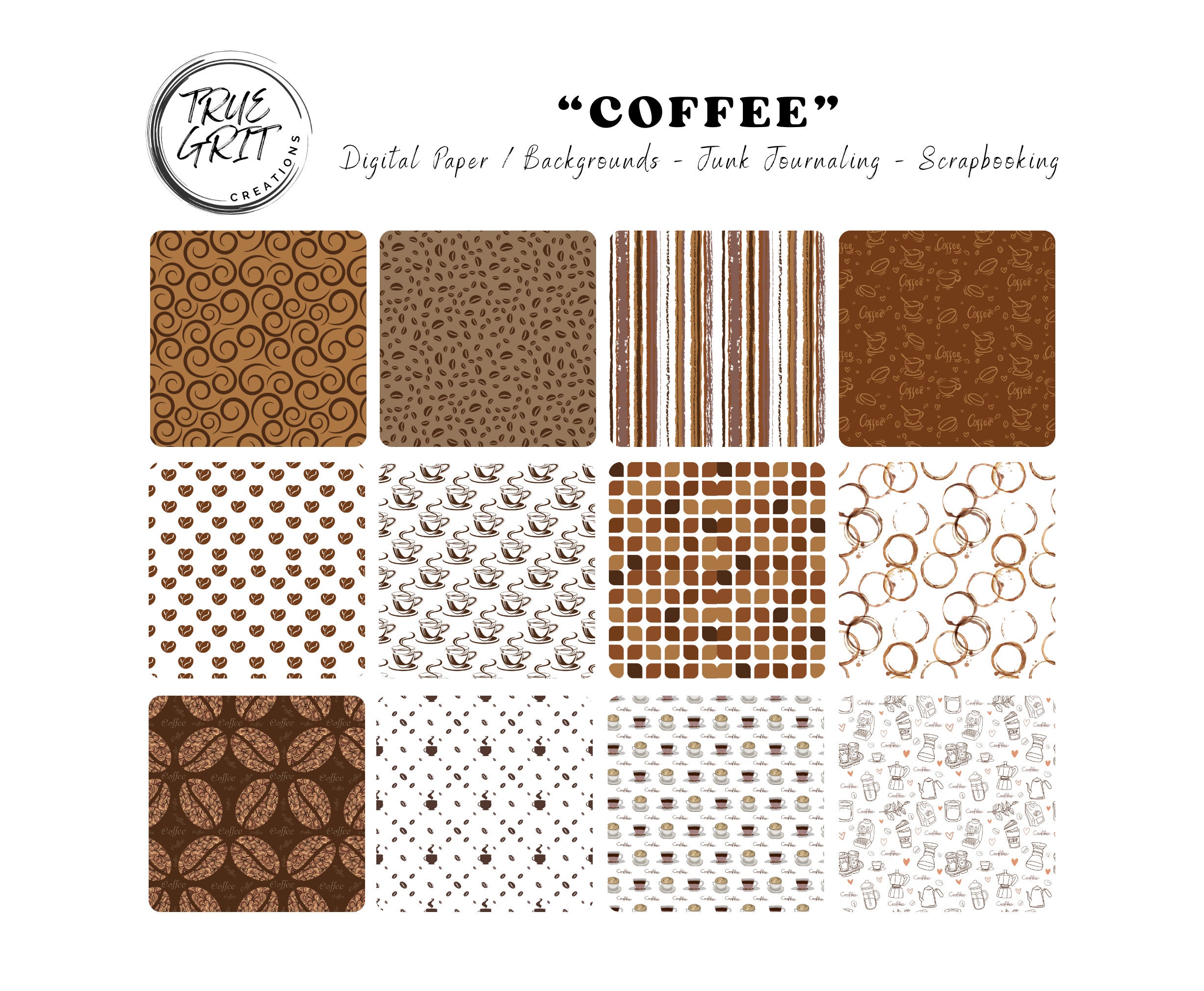 Coffee Digital Paper Pack, Coffee Pattern Scrapbook Paper, Coffee Lover ...