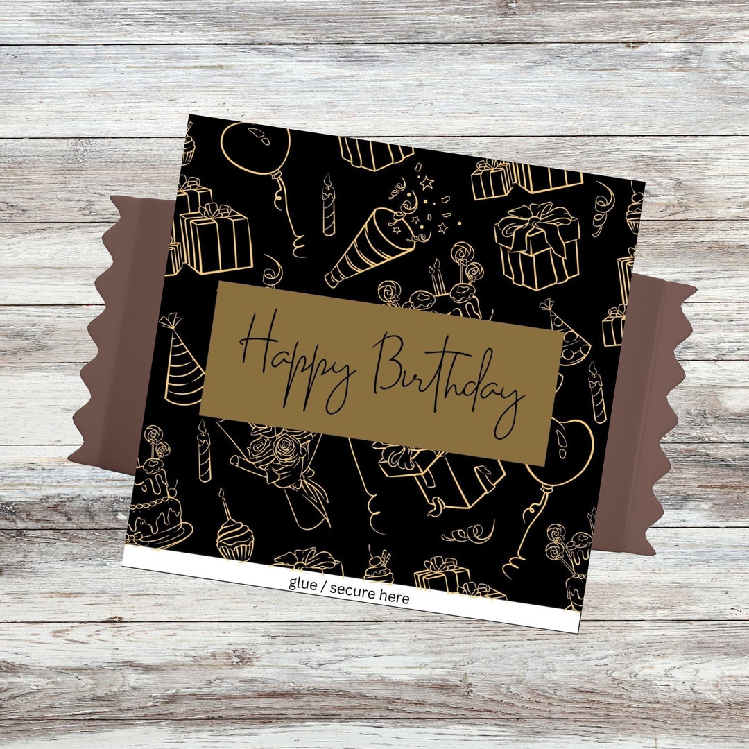 Happy Birthday Candy Bar Wrapper Printable Candy Wrapper Black Gold ...
