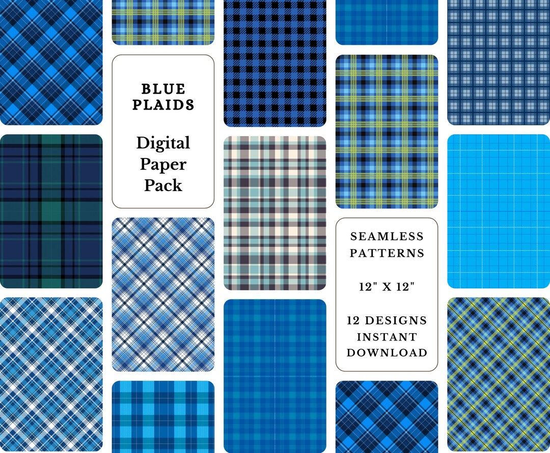 Blue Plaid Digital Paper | Digital Paper Pack | Gingham Check Digital ...