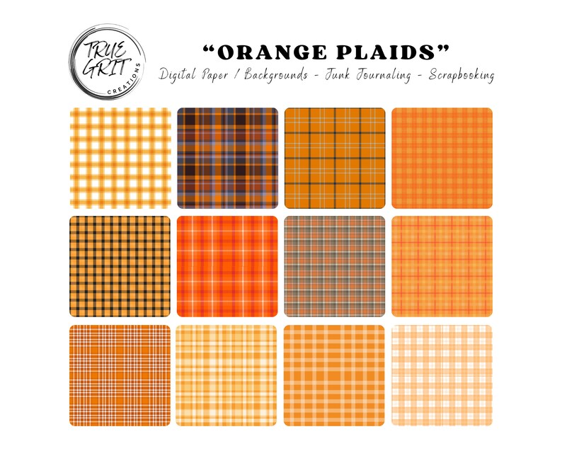 Orange Plaid Digital Paper | Digital Paper Pack | Gingham Check Digital ...