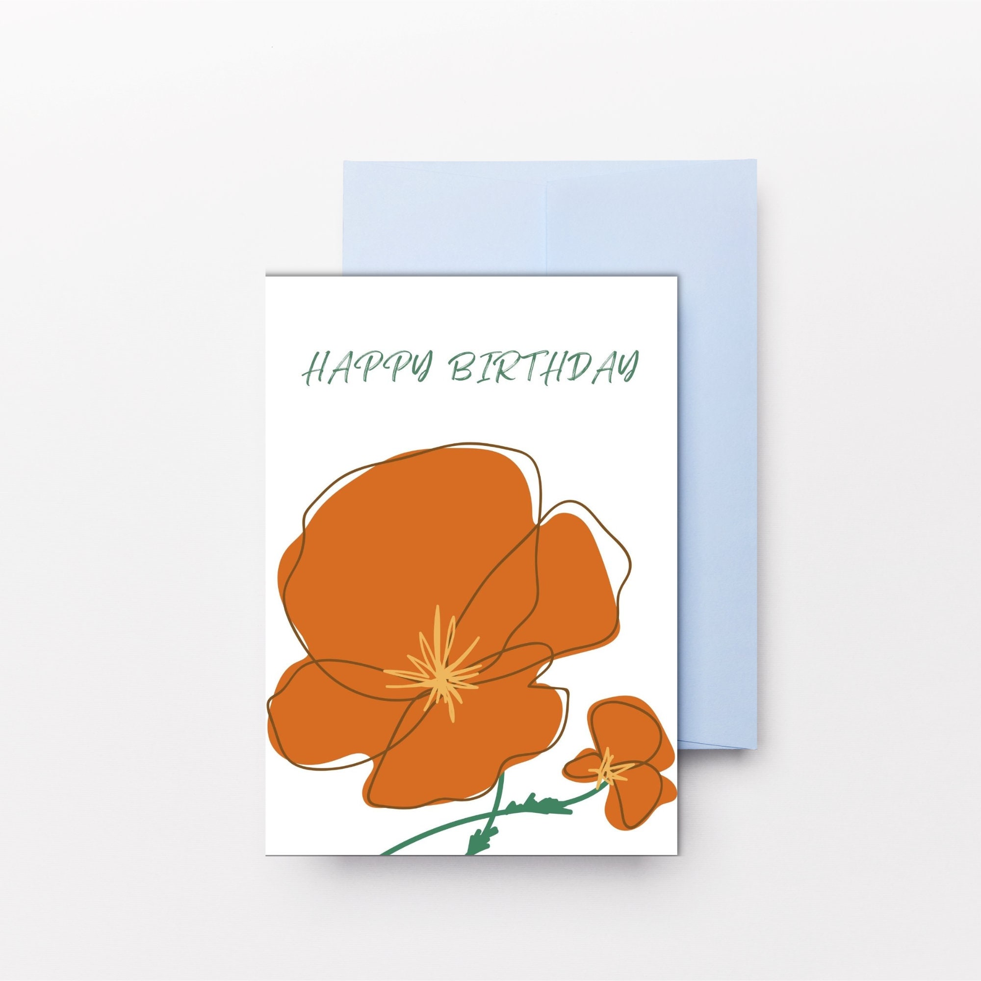 Printable Birthday Card Instant Download Birthday Card Orange Poppy ...