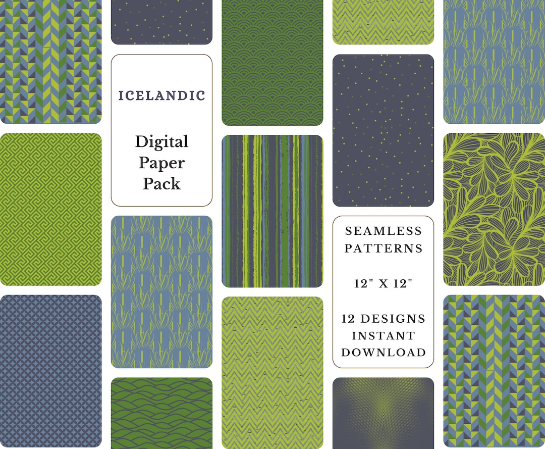 Blue and Green Icelandic Digital Paper Pack Nordic Style Digital ...