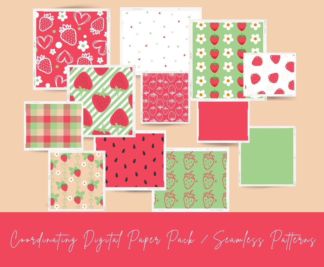 Strawberry Digital Paper Pack Printable Paper Seamless Patterns ...