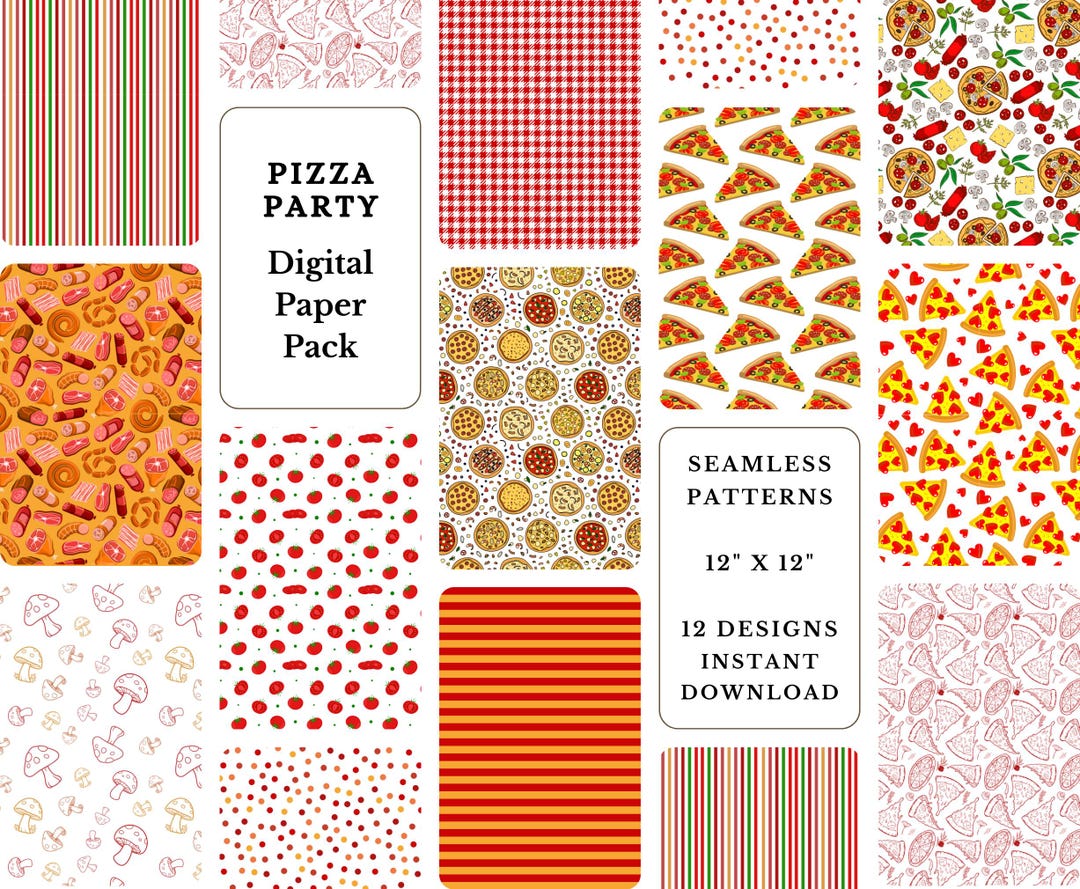 Pizza Party Digital Paper Pack: 12 Seamless Patterns (digital Download ...