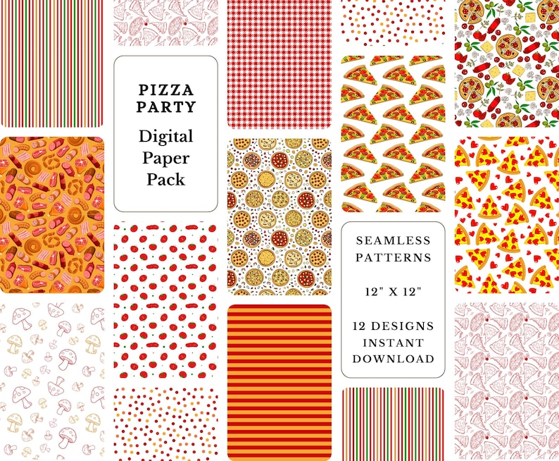Pizza Party Digital Paper Pack: 12 Seamless Patterns (digital Download ...