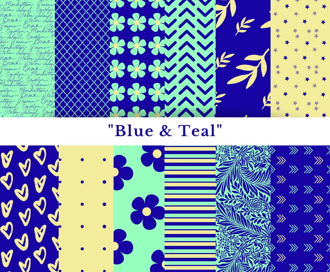 Scrapbooking Paper Blue Teal Digital Paper Pack Seamless Patterns ...