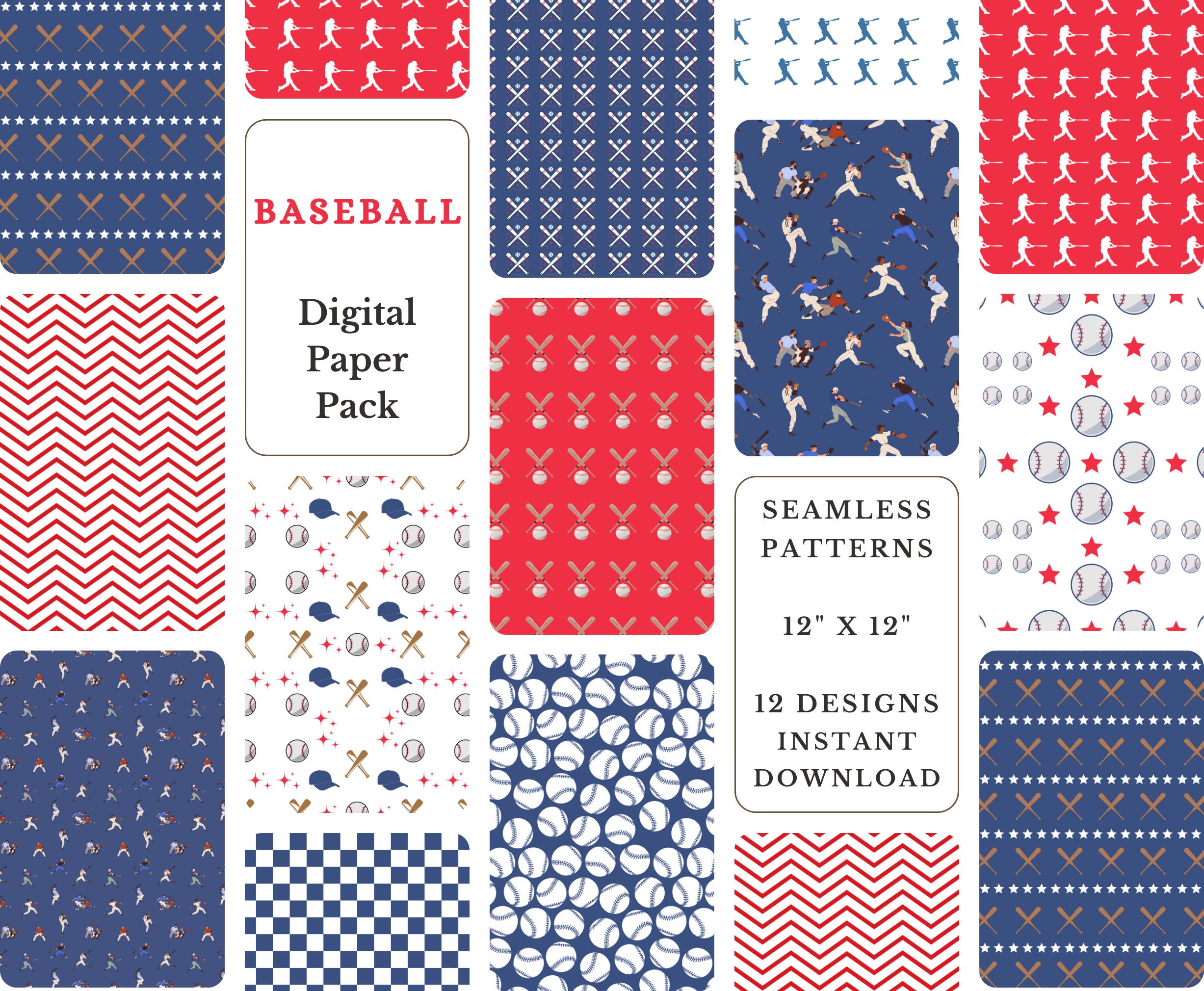 Fun Baseball Digital Paper Pack Sports Digital Backgrounds Instant ...