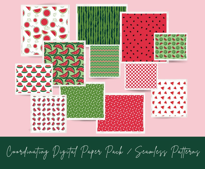 Digital Paper Pack Watermelon Patterns Scrapbooking Watermelons Digital ...