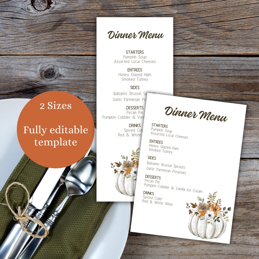 Thanksgiving Dinner Menu Template Thanksgiving Menu Printable Dinner ...