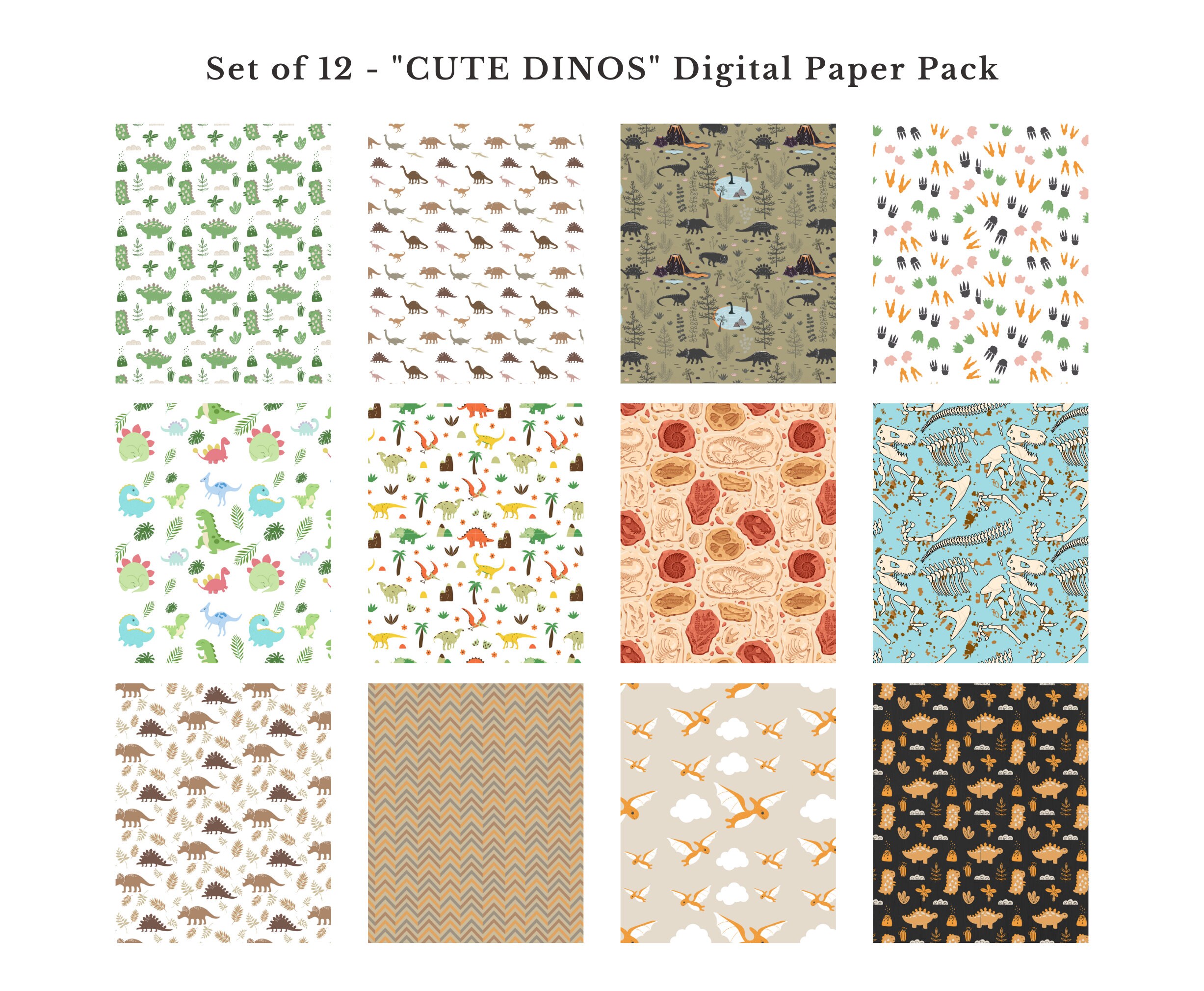 Cute Dinosaur Digital Paper Pack Seamless Dino Patterns Instant ...
