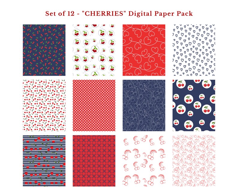 Cherry Digital Paper Pack Seamless Cherry Patterns Instant Download ...