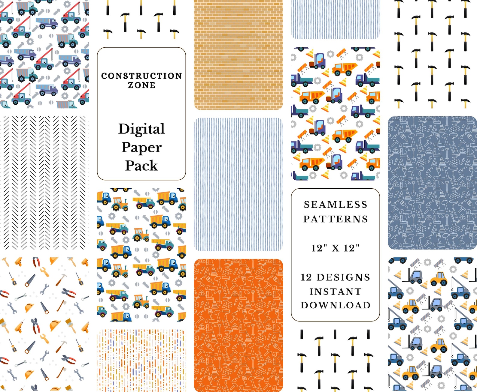 Construction Truck Digital Paper Pack: Scrapbook Patterns (digital ...