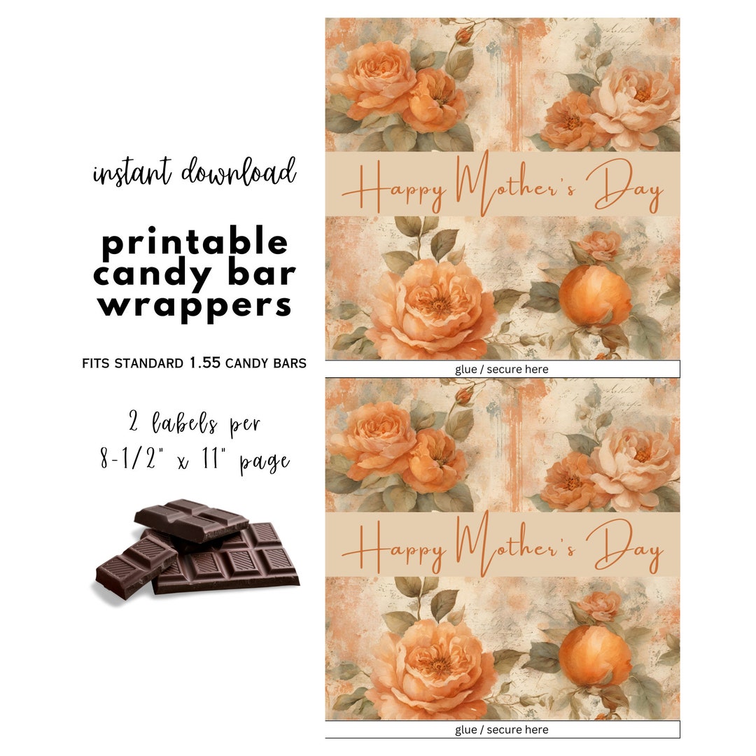 Mother's Day Chocolate Bar Wrapper Printable Candy Wrapper Floral Mom ...