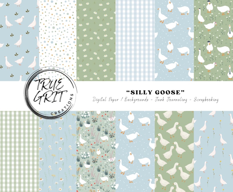 Goose Digital Paper Pack: Geese & Daisy Patterns (12x12, Digital ...