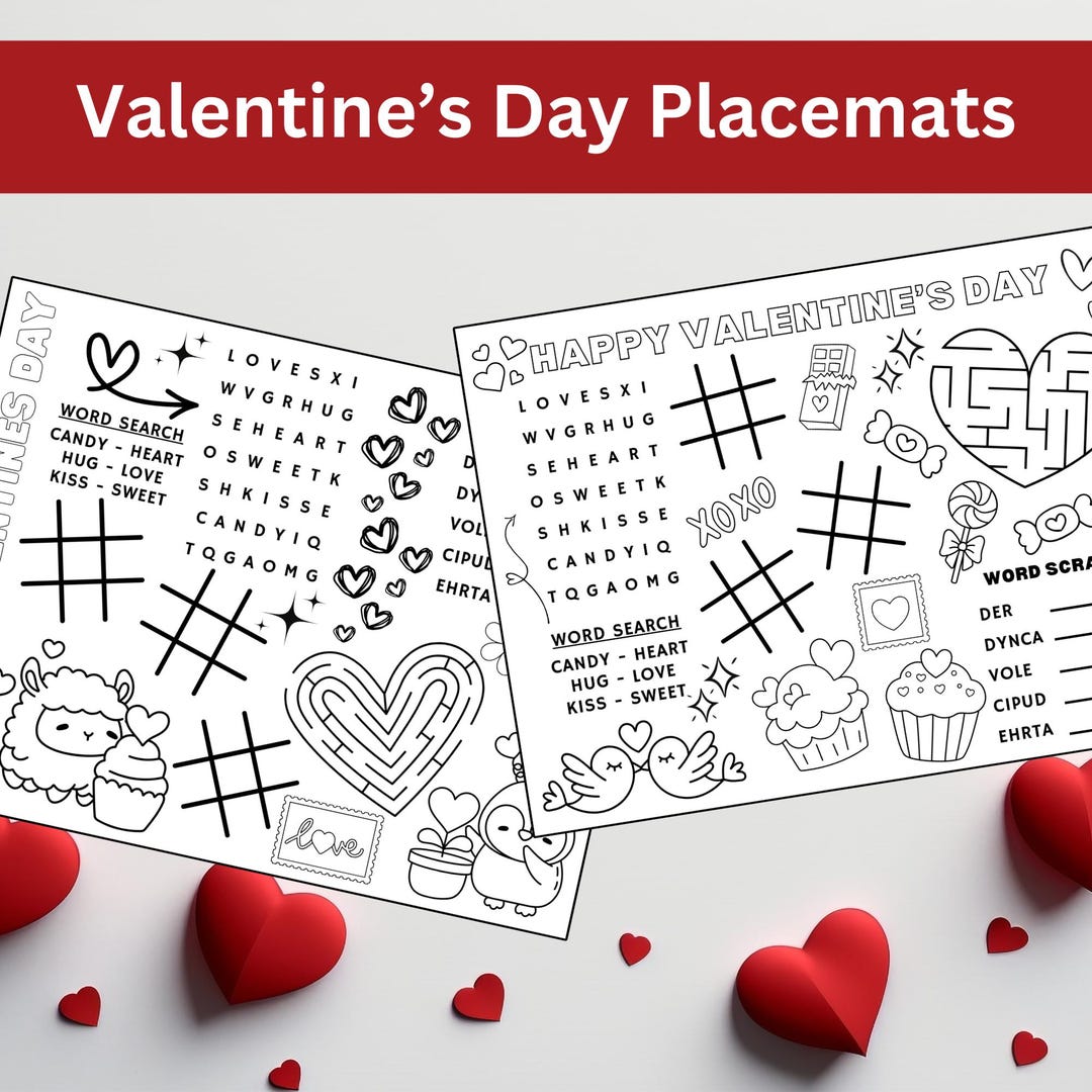 Valentine's Day Placemat Coloring | Printable Kid's Valentine ...