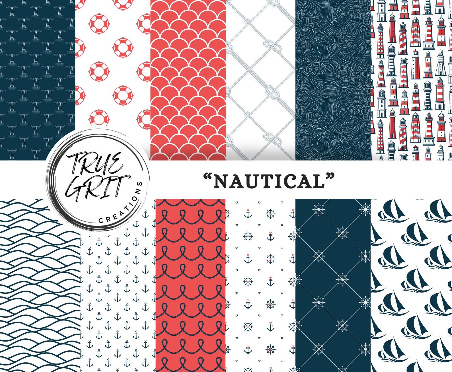 Nautical Digital Paper Pack: 12 Coastal Seamless Patterns (instant ...