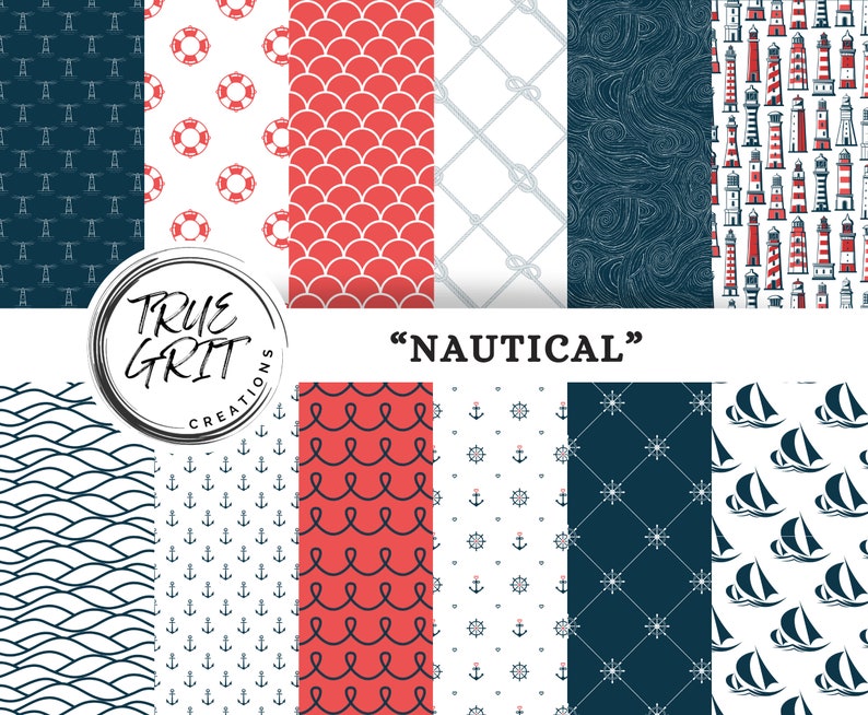 Nautical Digital Paper Pack Coastal Seamless Patterns Instant Download ...