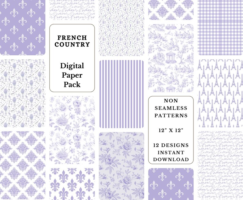 Purple French Floral Digital Paper: Scrapbook & Journal Kit (digital ...