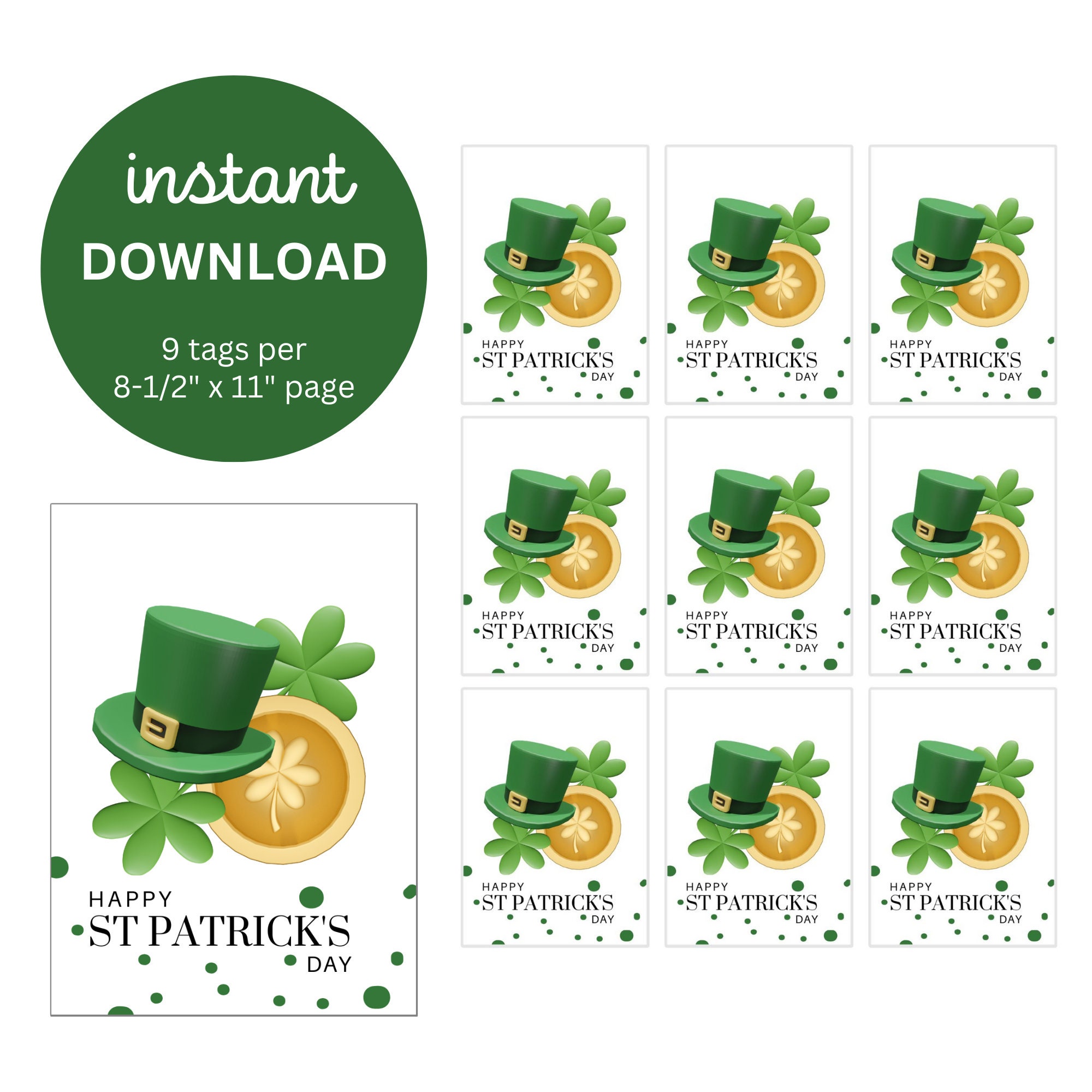 Ready to Print Gift Tag St Patrick's Day Gift Tag Treat Bag Tags St ...