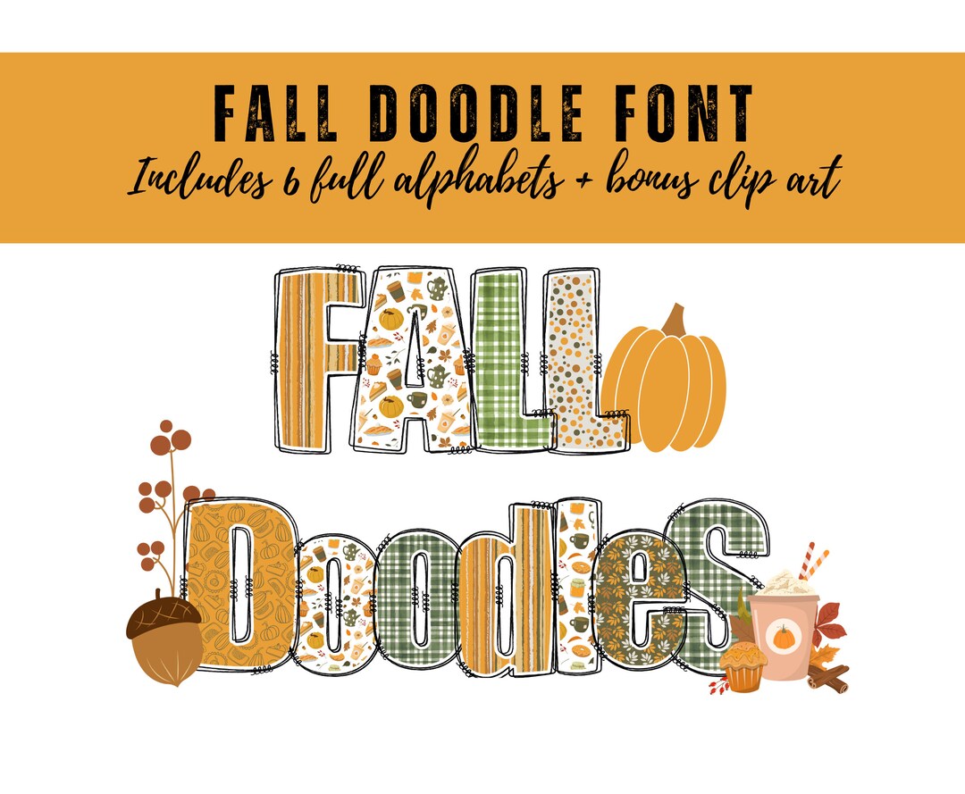 Fall Doodle Font: PNG Alphabet & Clipart (digital Download) - Etsy