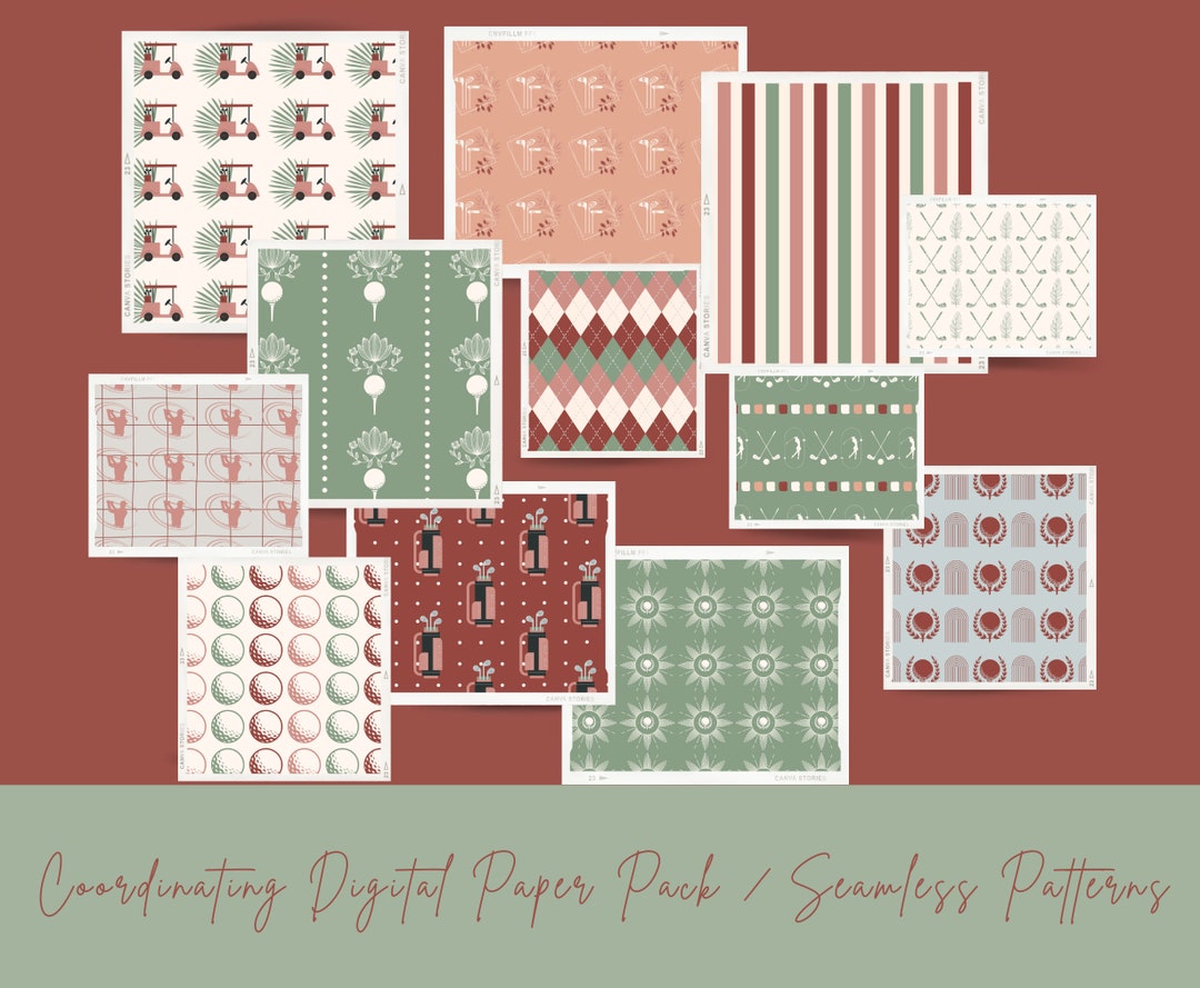 Boho Golf Digital Paper Feminine Golf Patterns Golf Scrapbook Paper ...