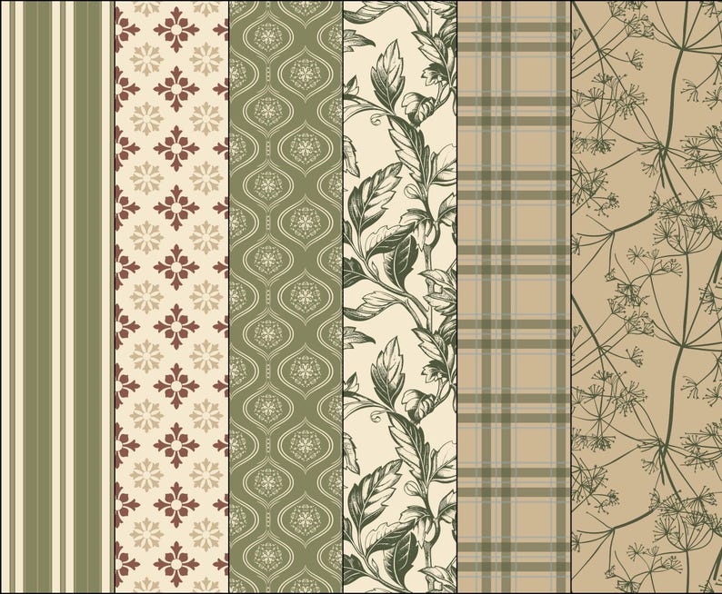 Rustic Farmhouse Digital Paper Pack: Vintage Wallpaper Patterns (PDF ...