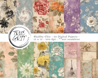 110 Shabby Chic Digital Paper Bundle, Vintage Farmhouse & Floral ...