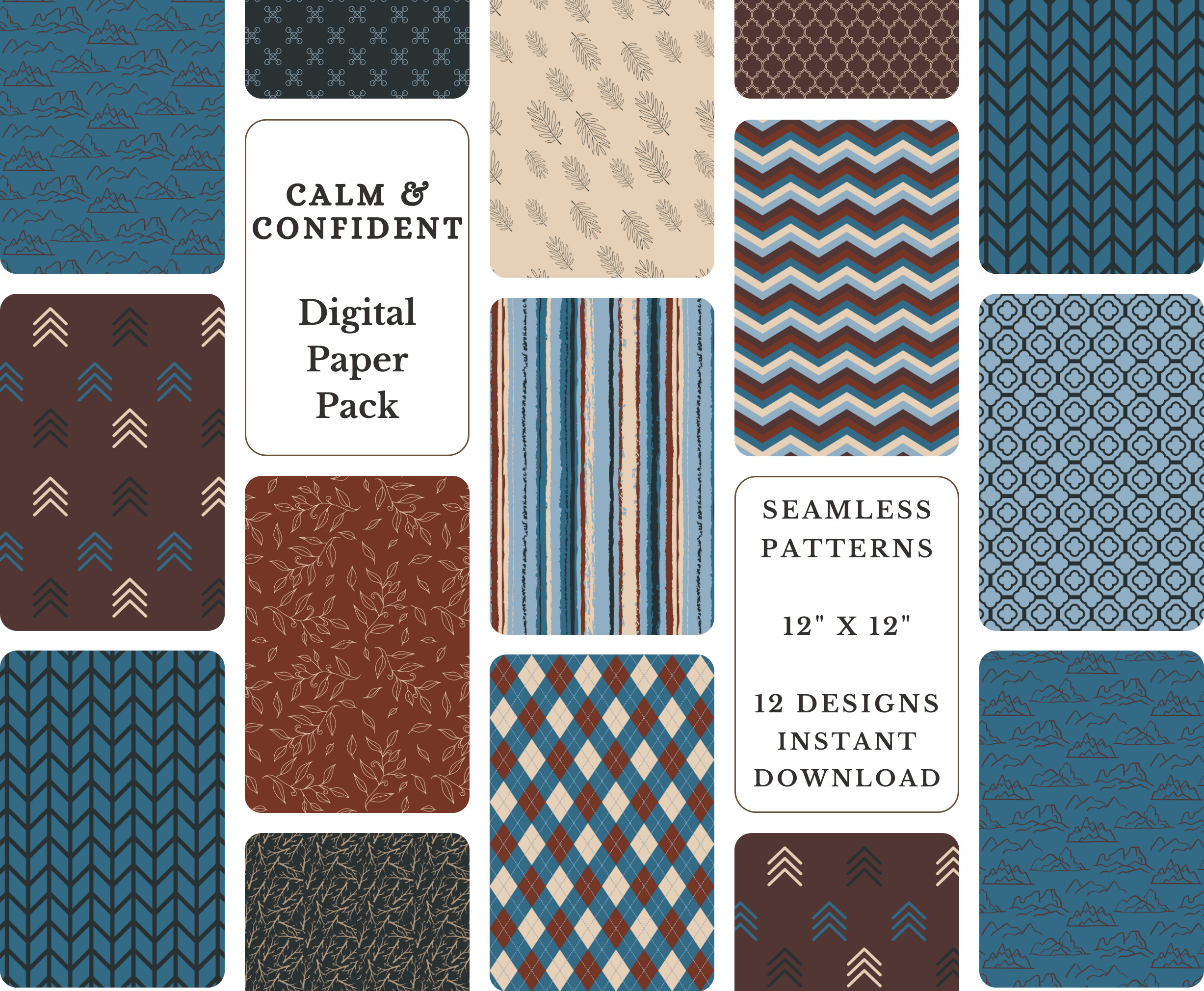 Calm Confident Masculine Digital Paper Pack Gentlemanly Digital ...