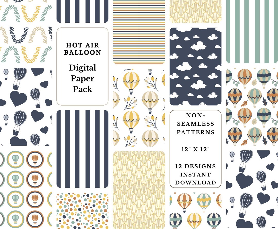 Small Hot Air Balloon Digital Paper Pack | Hot Air Balloon Printable ...