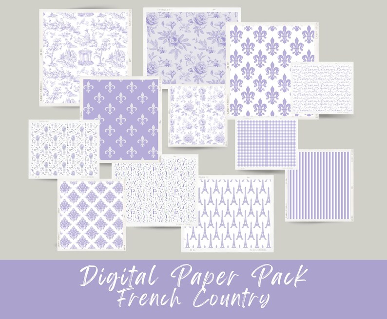 Purple French Floral Digital Paper: Scrapbook & Journal Kit (digital ...