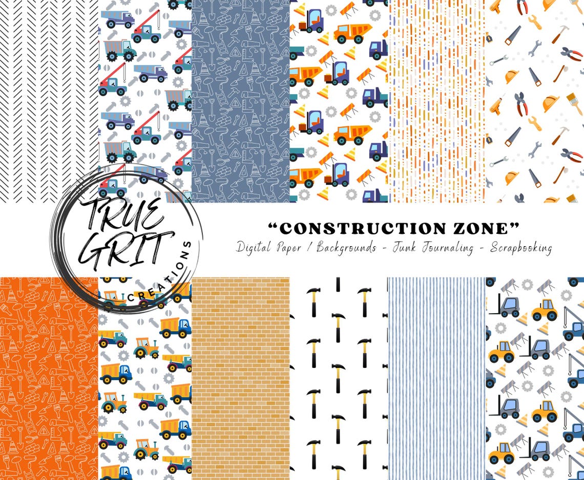 Construction Truck Digital Paper Pack: Scrapbook Patterns (digital ...