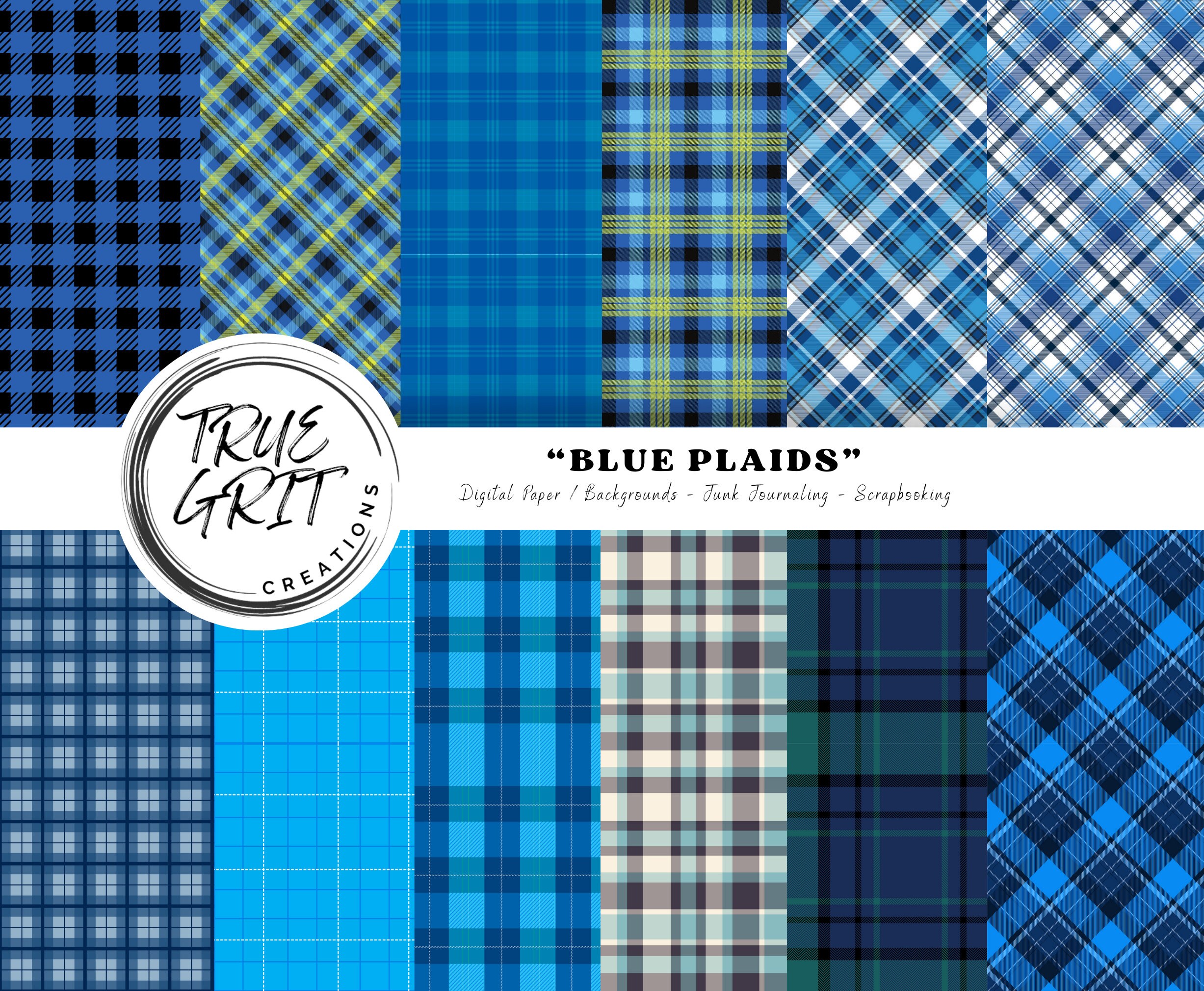 Blue Plaid Digital Paper Digital Paper Pack Gingham Check Digital Paper ...