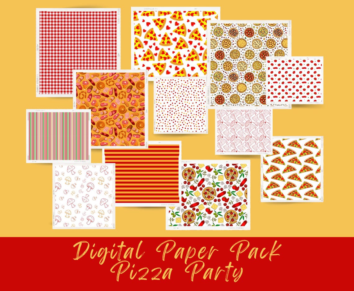 Pizza Party Digital Paper Pack: 12 Seamless Patterns (digital Download ...