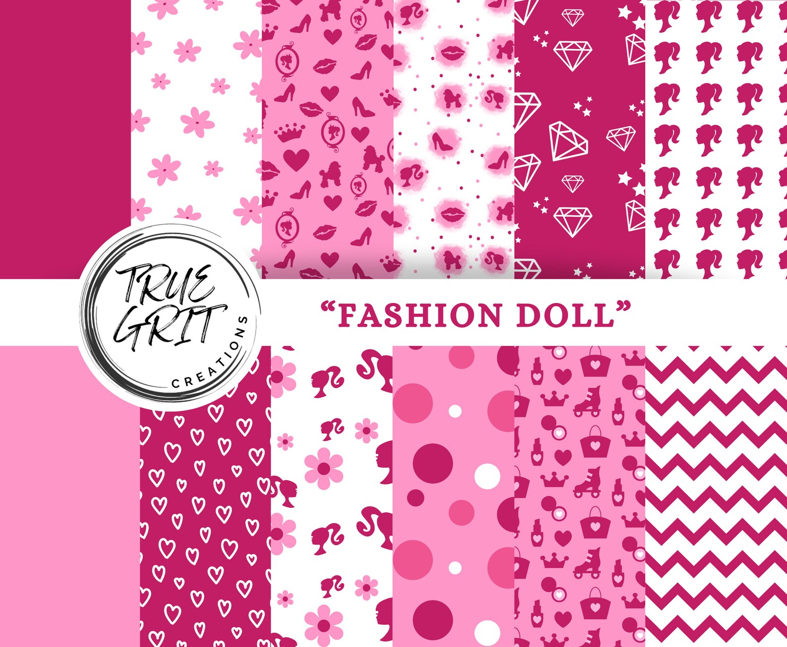 Fashion Doll Digital Paper Pack Barbie Seamless Patterns Instant ...