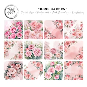 Pastel Pink Rose Watercolor Digital Paper: Scrapbook Background ...