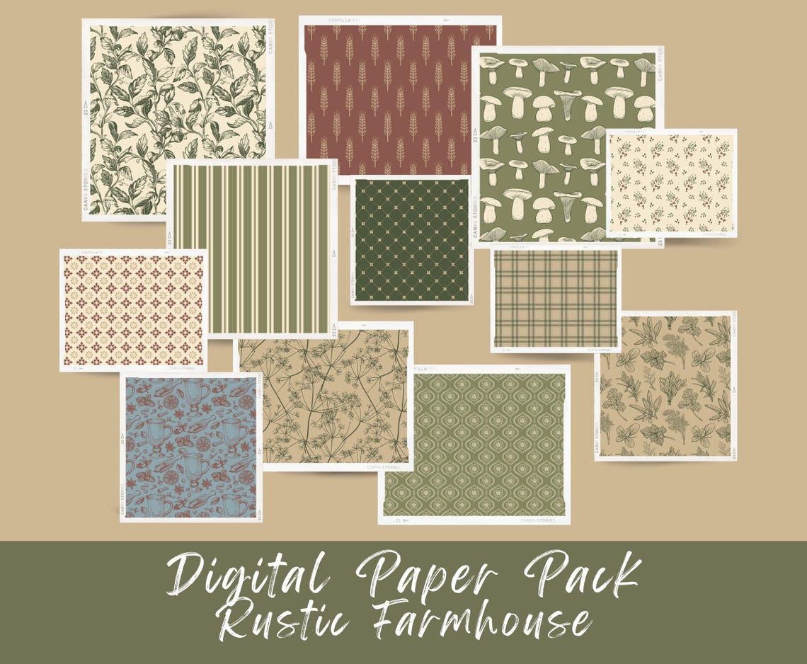 Rustic Farmhouse Digital Paper Pack: Vintage Wallpaper Patterns (PDF ...