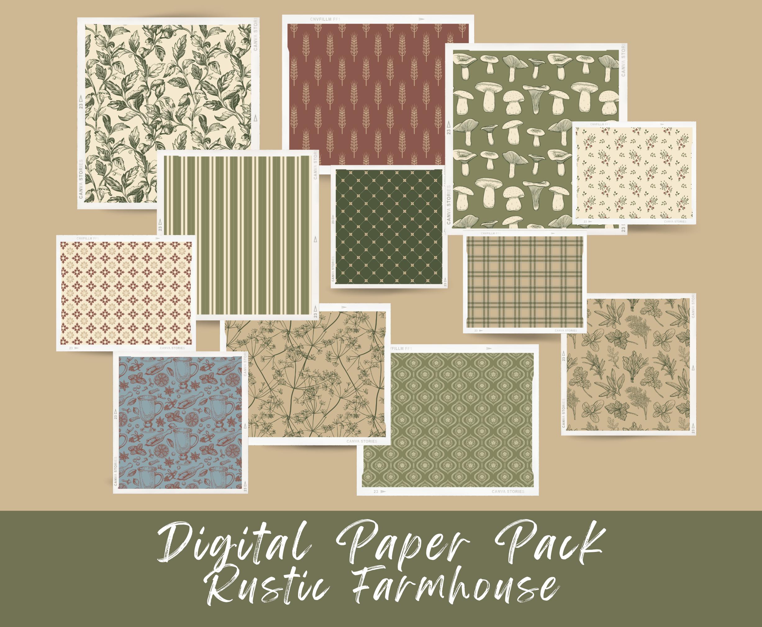 Rustic Farmhouse Digital Paper Pack: Vintage Wallpaper Patterns (PDF ...