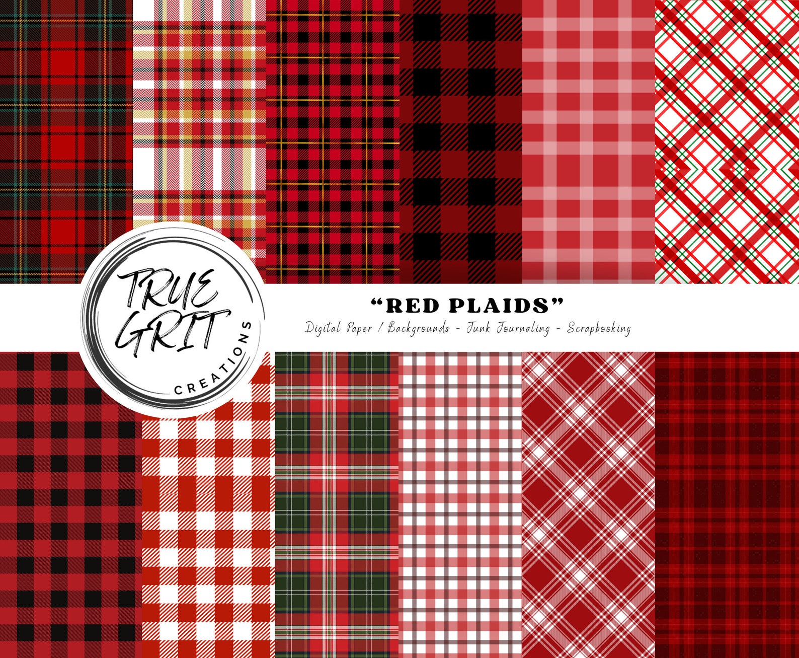 Red Plaid Digital Paper | Digital Paper Pack | Gingham Check Digital ...