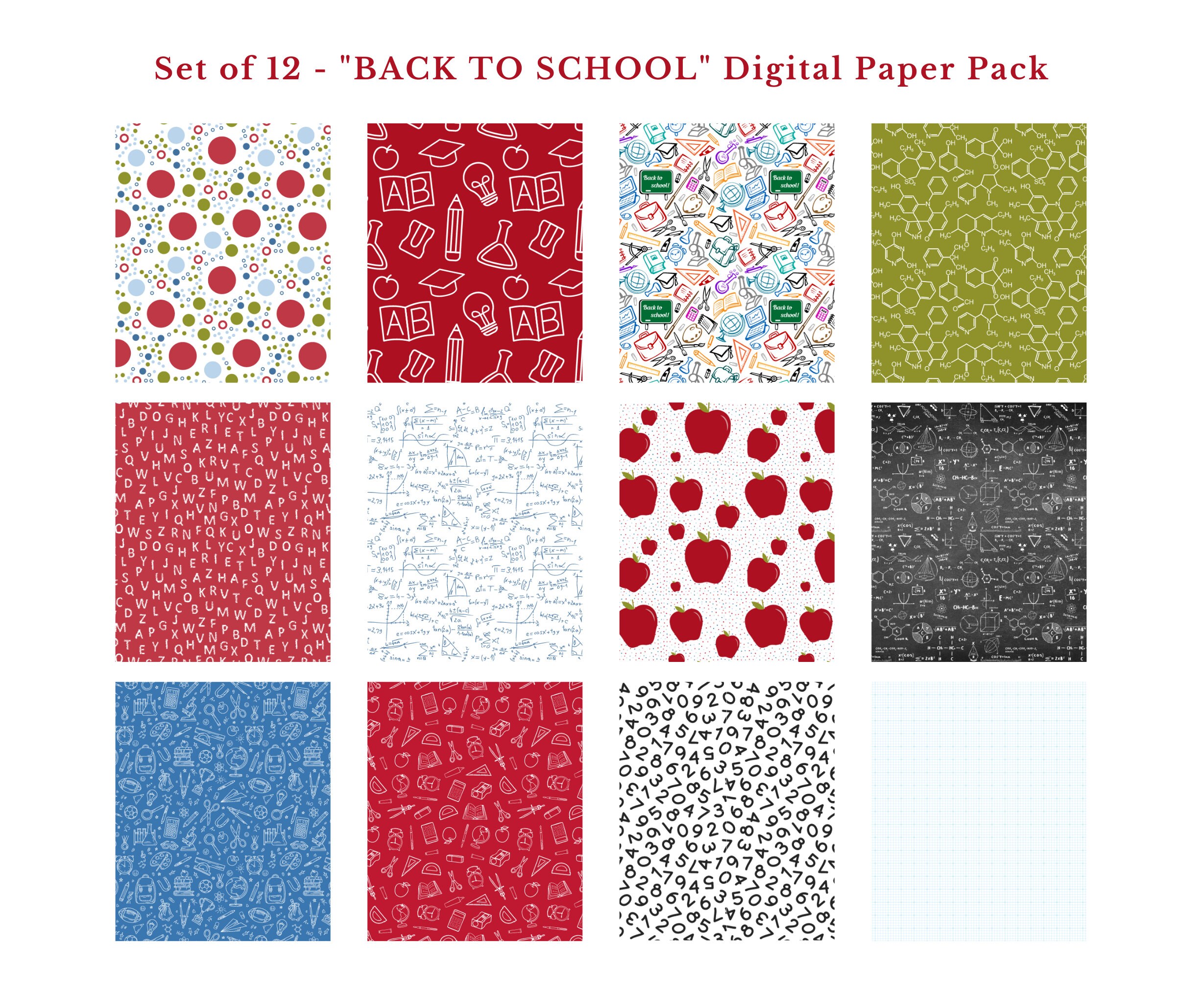 Back to School Digital Paper Pack: Academic Patterns (instant Download ...