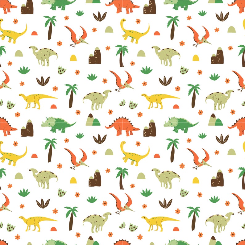 Cute Dinosaur Digital Paper Pack Seamless Dino Patterns Instant ...