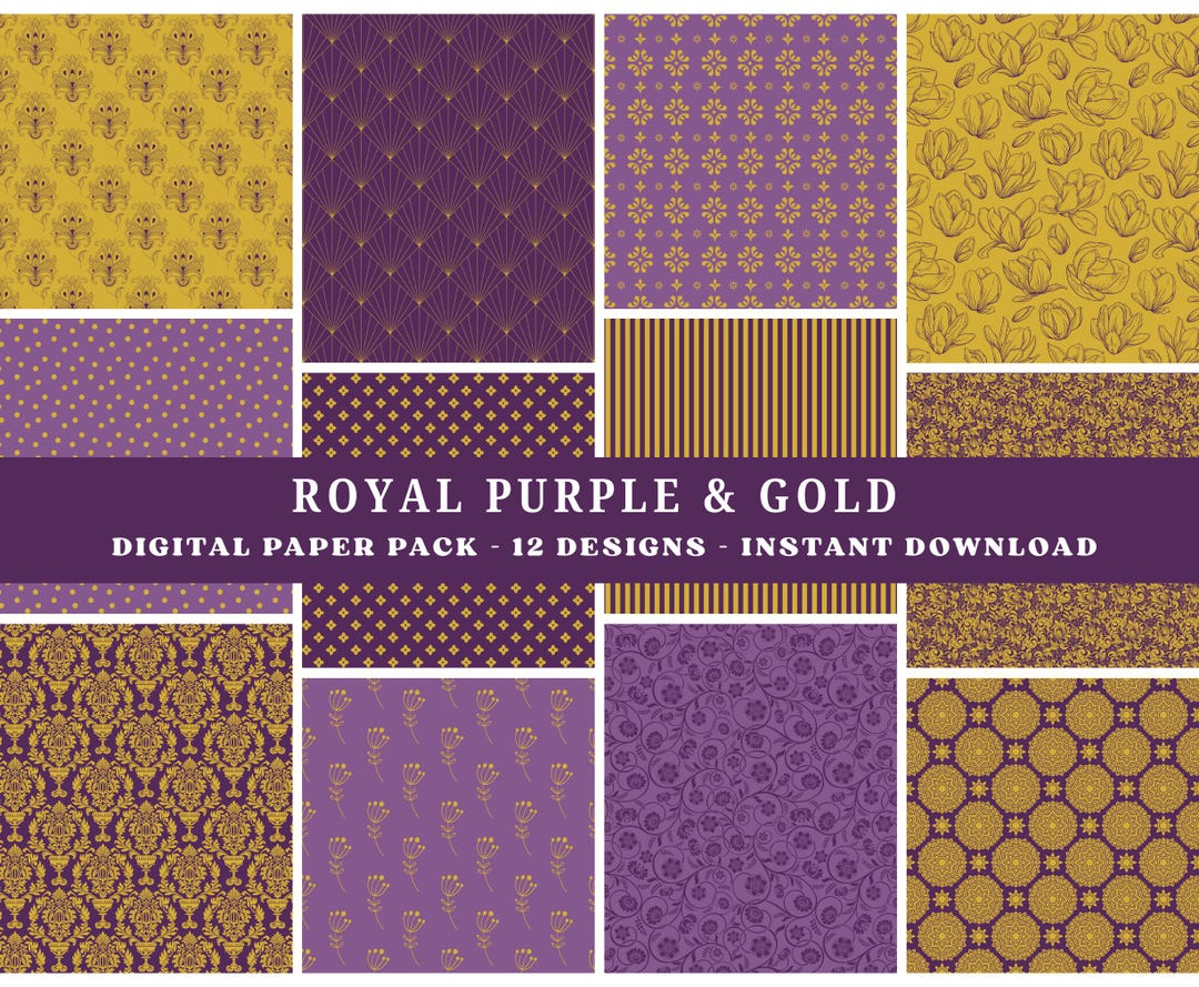 Purple and Gold Printable Papers | Purple Digital Paper | Purple Gold ...