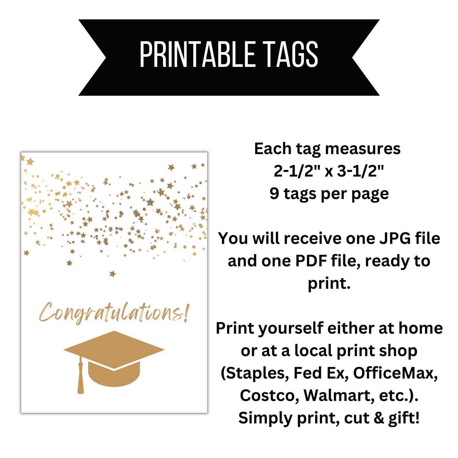 Graduation Gift Tags Printable Gift Tags Congratulations Graduate ...