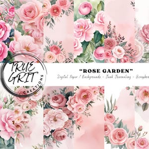 Pastel Pink Rose Watercolor Digital Paper: Scrapbook Background ...